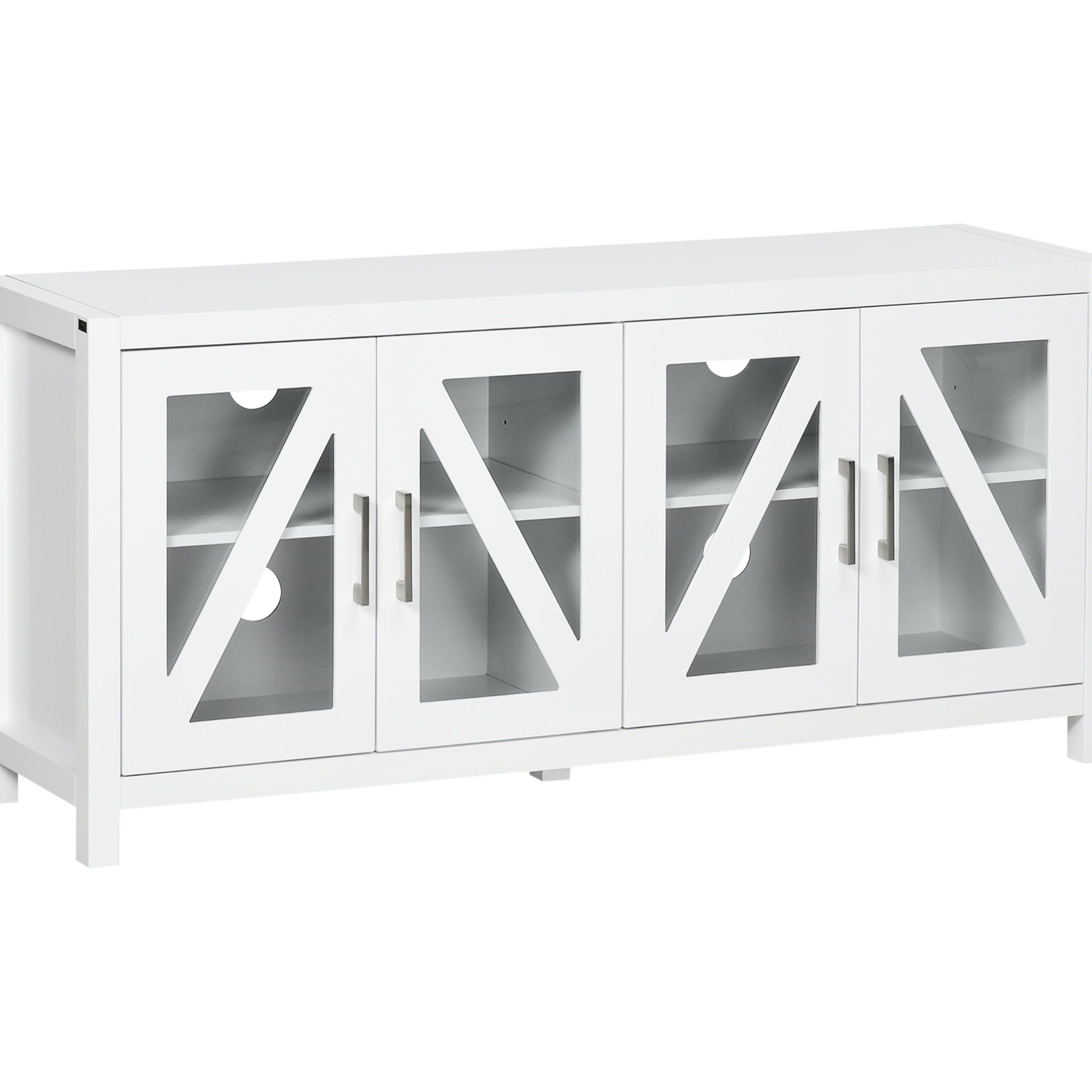Living Room Tv Bench, White With 4 Glass Doors, Adjustable Shelves ...