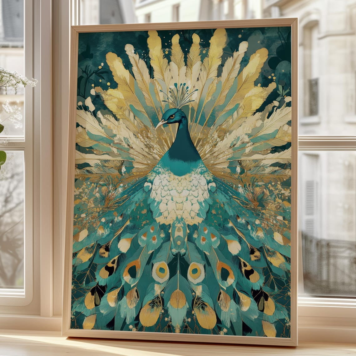 Living Room Wall Art Glamour Elegant Peacock Poster Design Blue Exotic ...