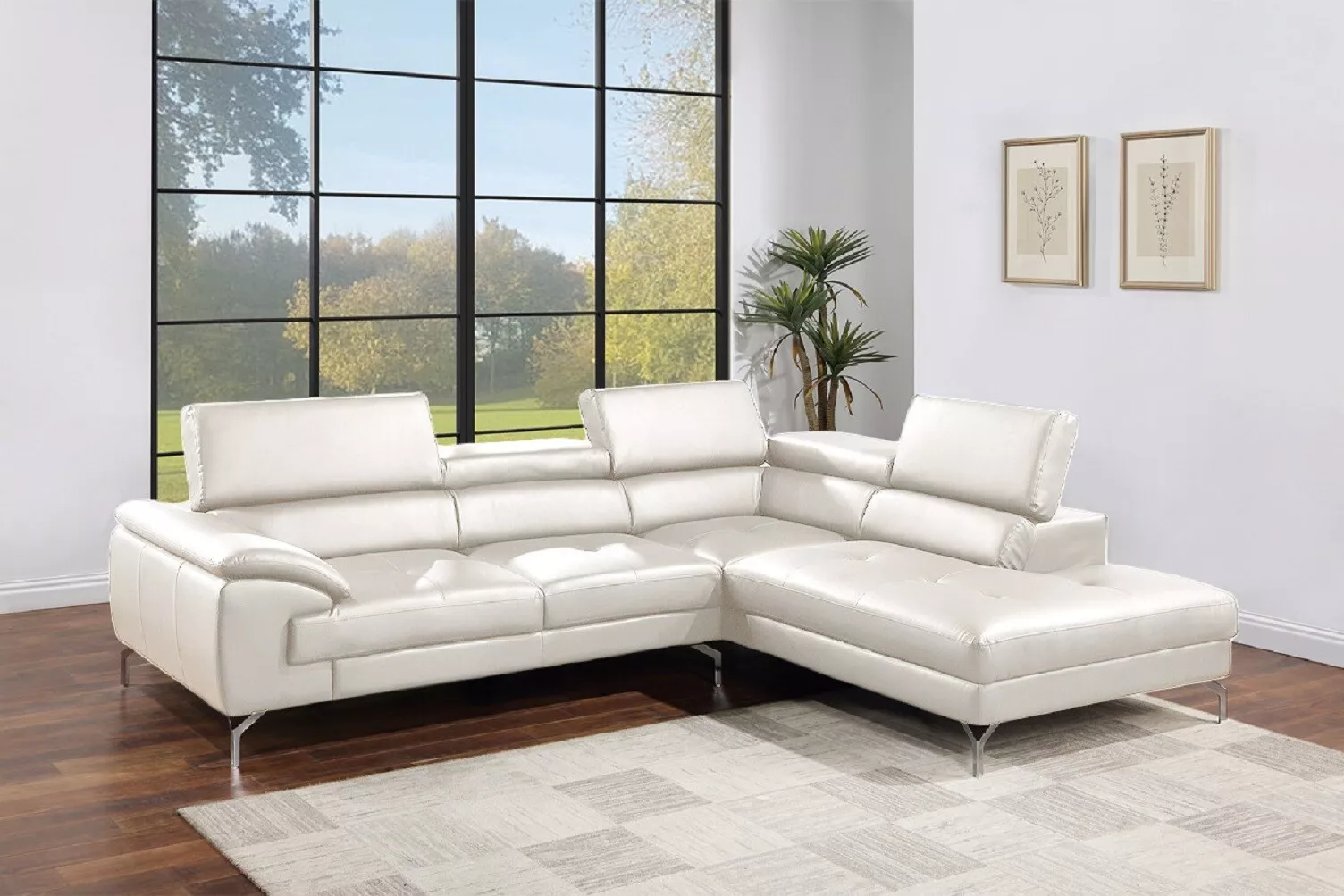 Living Room White Faux Leather Couch Left Chaise Right Facing Sofa 2pc ...