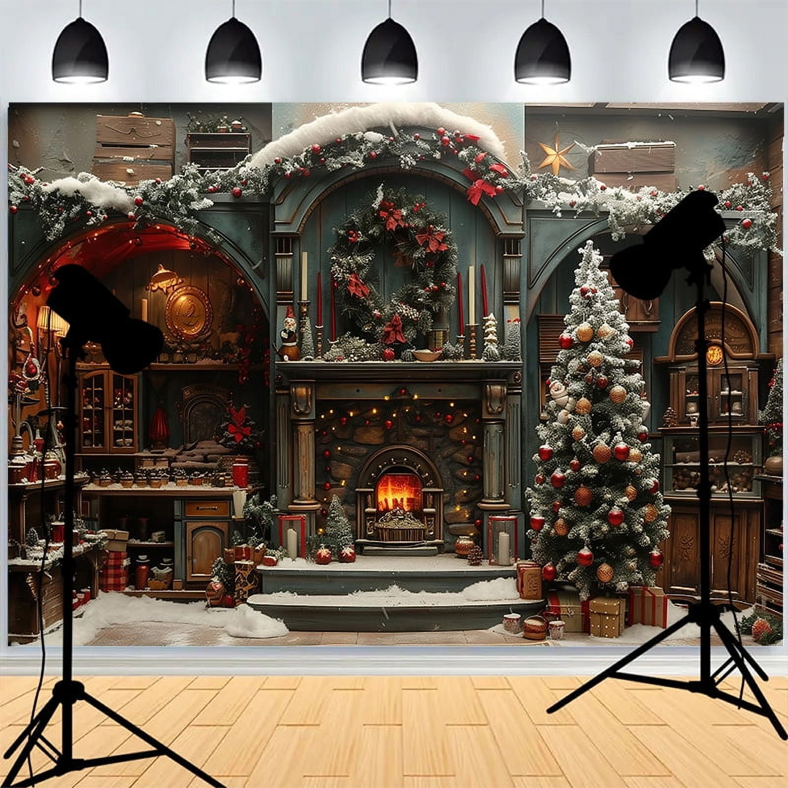 Living Room With Majestic Christmas Trees Wood Floor Background New ...