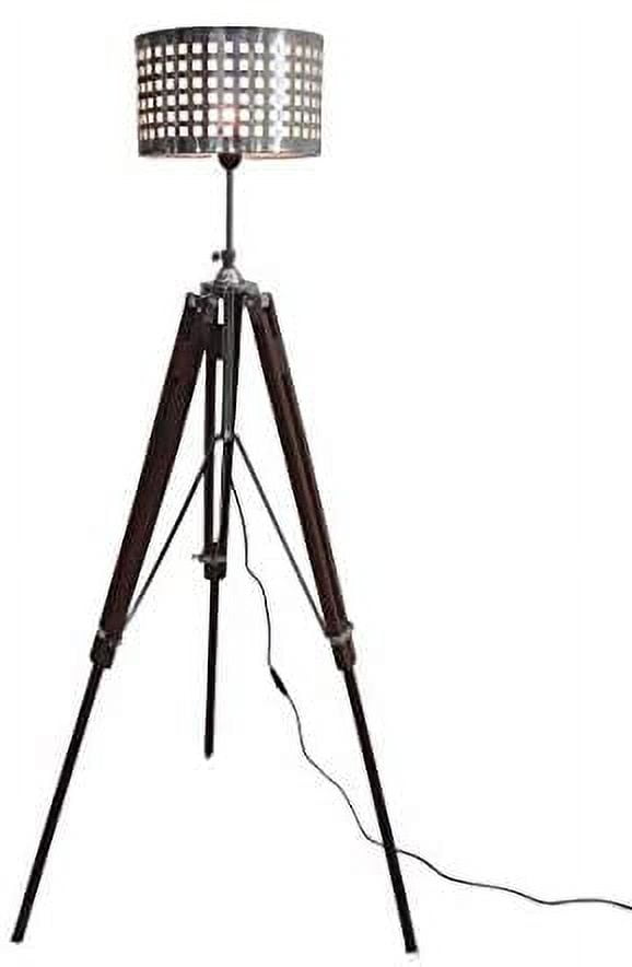 Living Room Wooden Tripod Floor Lamp With Chrome Shade Home Decor ...