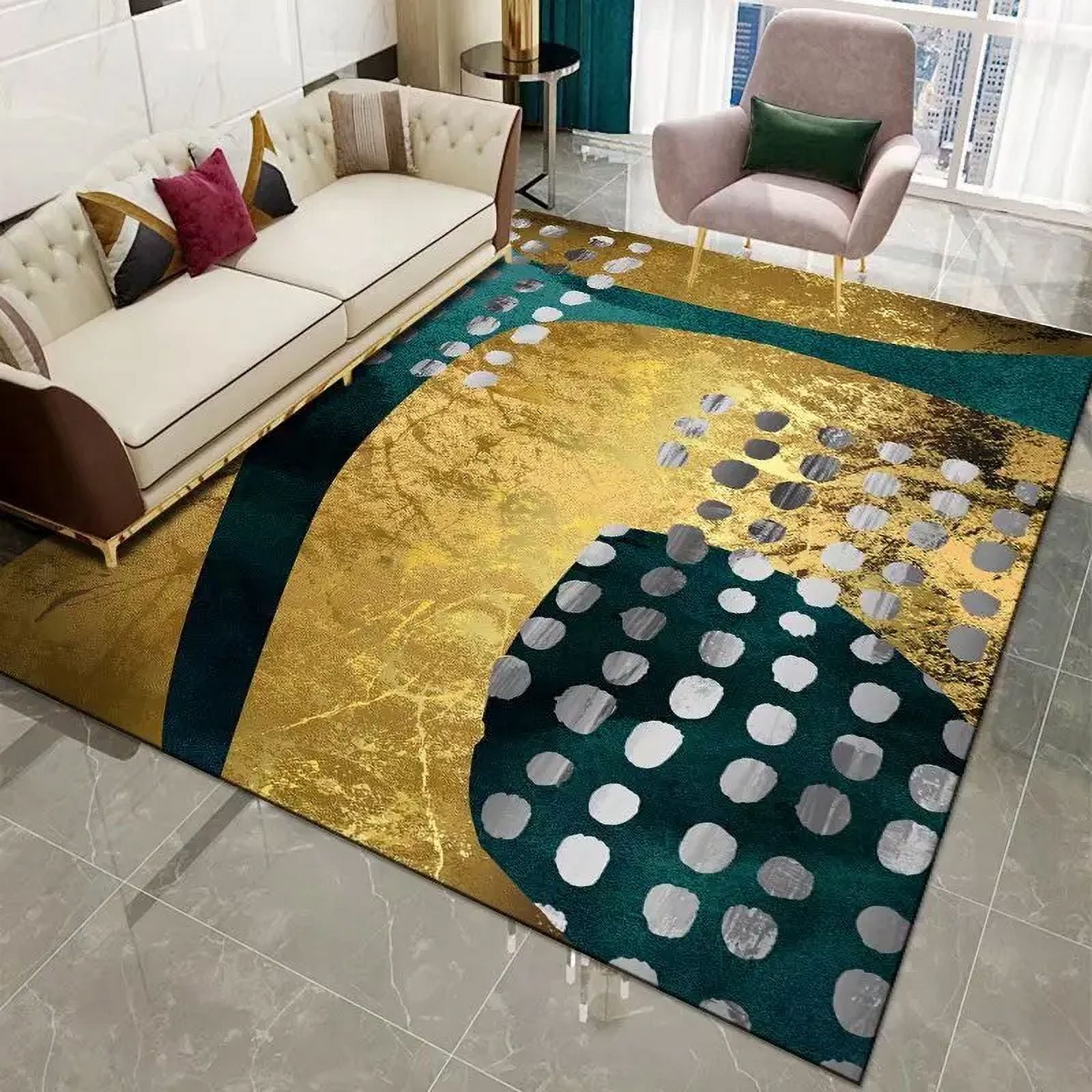 Living Room ration Golden Carpets Simple Geometric Large Carpet Light ...