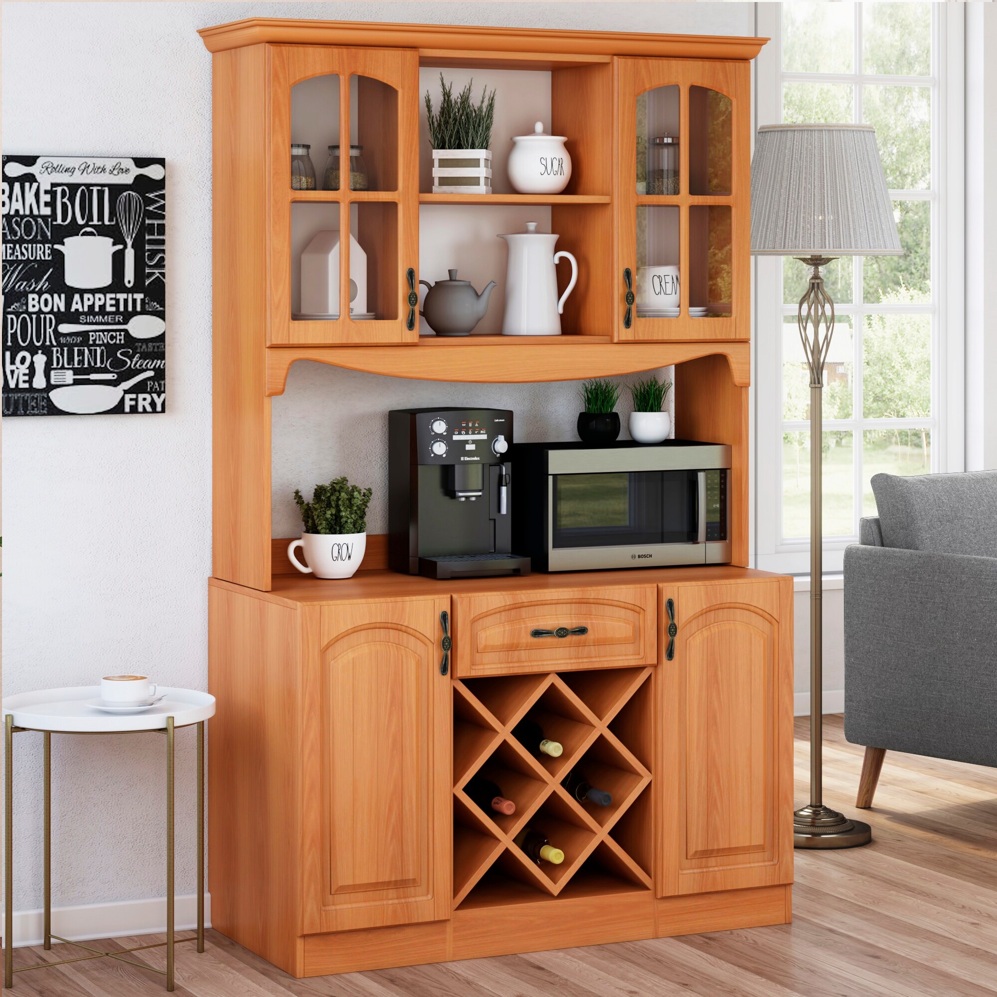Living Skog 73 in. Pantry Kitchen Storage Cabinet Wine Buffet MDF ...