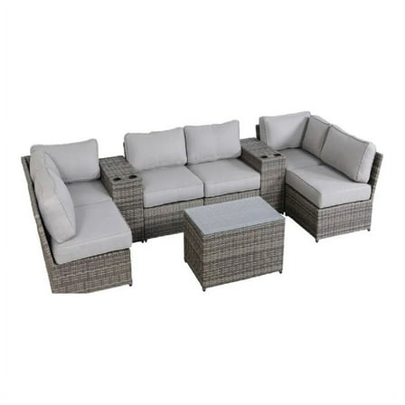 Living Source International 9-Piece Sectional Set w/ Cushion in Brown ...