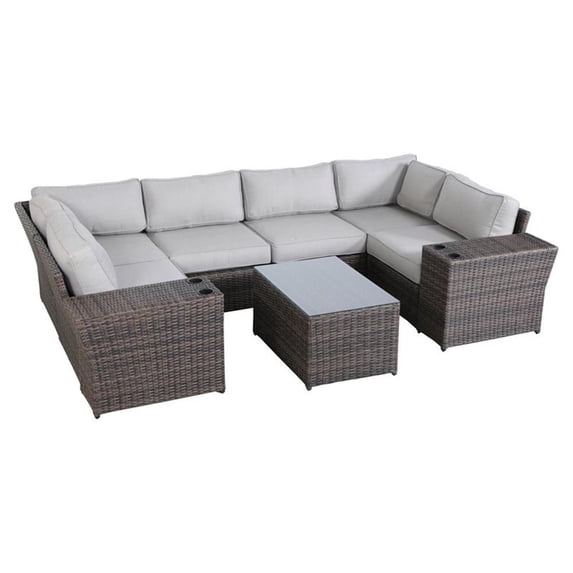 Living Source International 9-Piece Sectional Set w/ Cushion in Brown ...