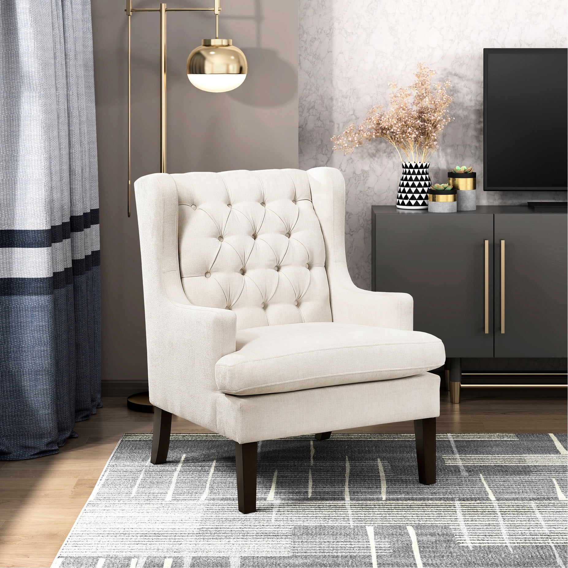Living Space Accent Chair in Beige | Button-Tufted and Removable Seat ...