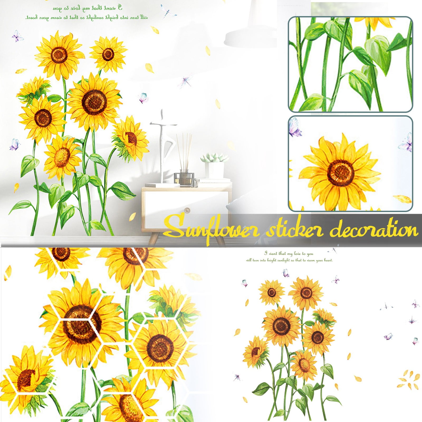 Living Sunflower Stickers Bedroom For Kids With 3D Kitchen Wall Room ...