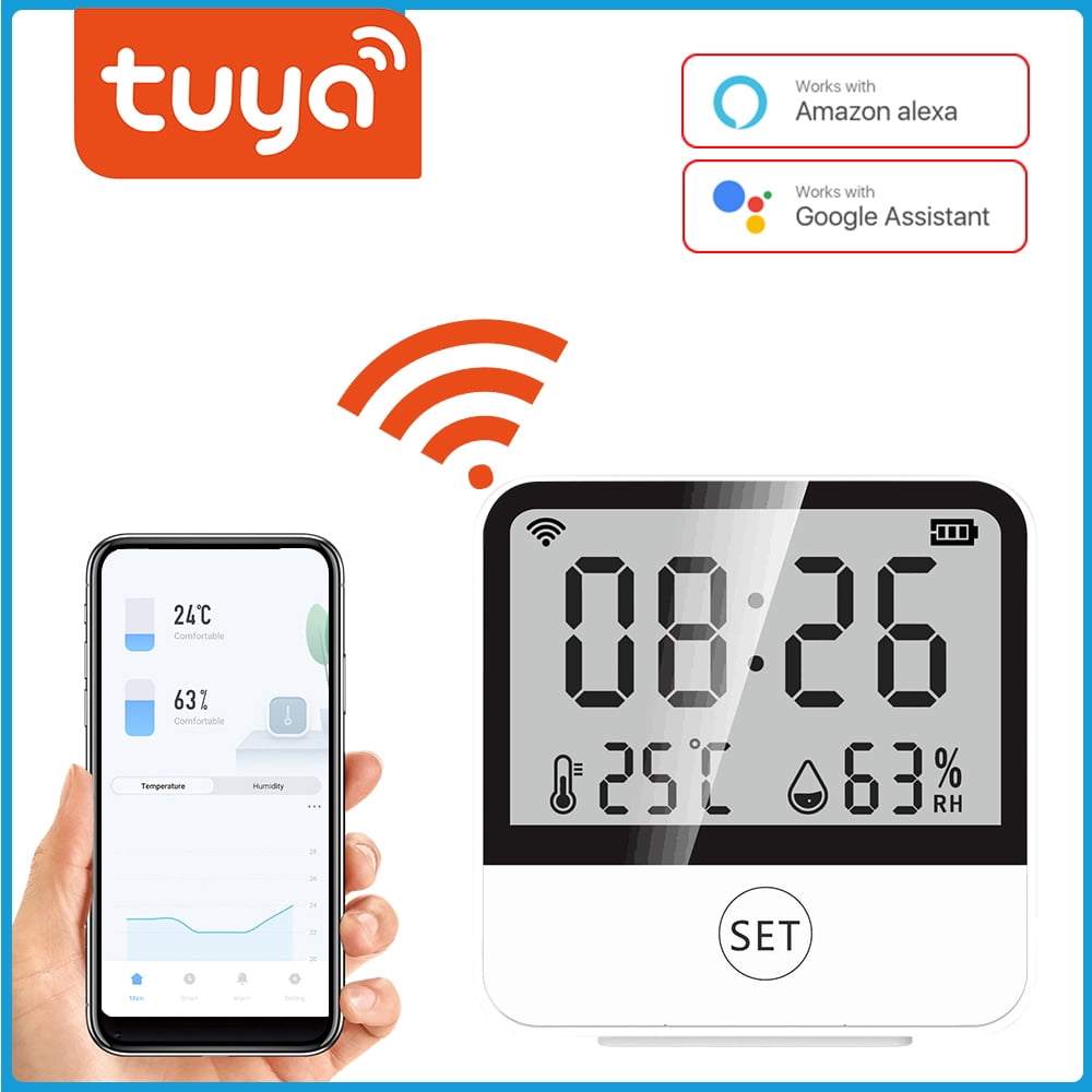 Living Tuya WiFi Intelligent Temperature Humidity Sensors Time Date ...