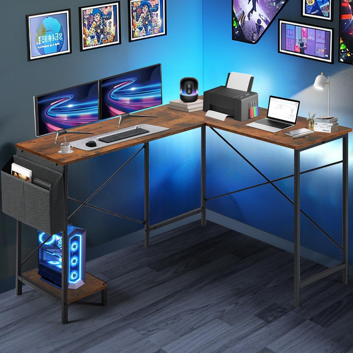 Living&Giving L Shaped Gaming Desk 49" Black Office Bedroom Computer ...