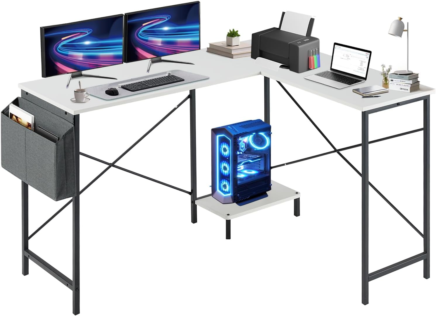 Living&Giving L Shaped Gaming Desk 49" Black Office Bedroom Computer ...