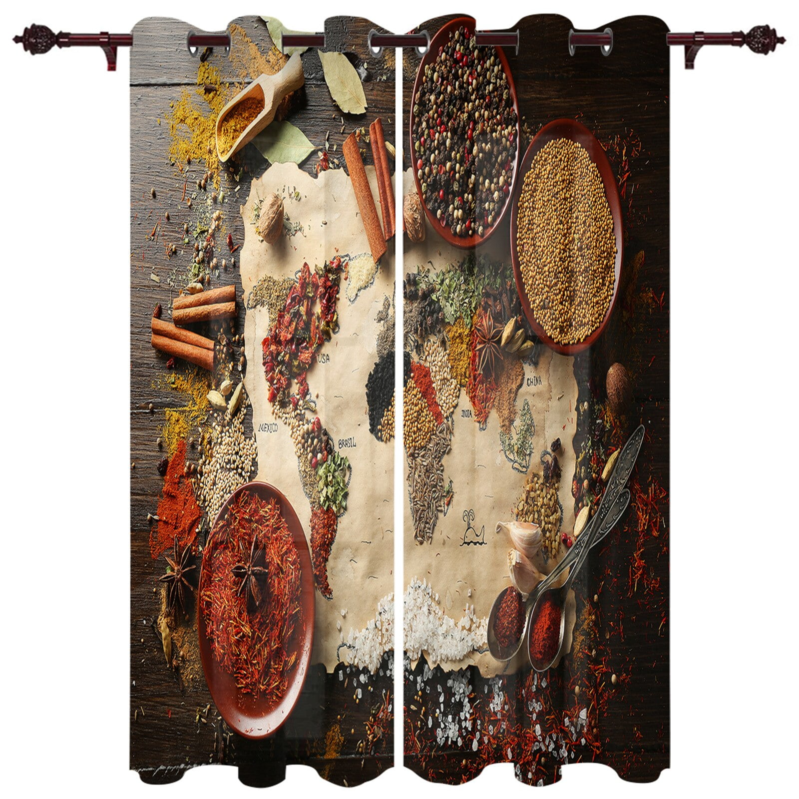 Living room curtains Luxury Red Brick Wall Flowers 2 panels set ...