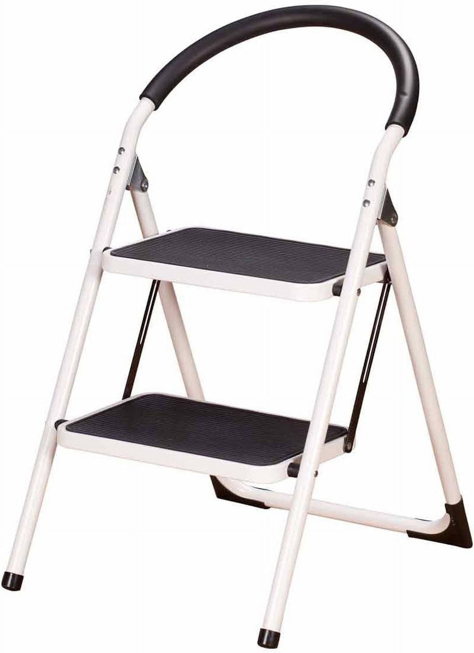LivingSURE 2 Step Ladder Stool Combo with Handgrip – Anti-Slip Folding ...