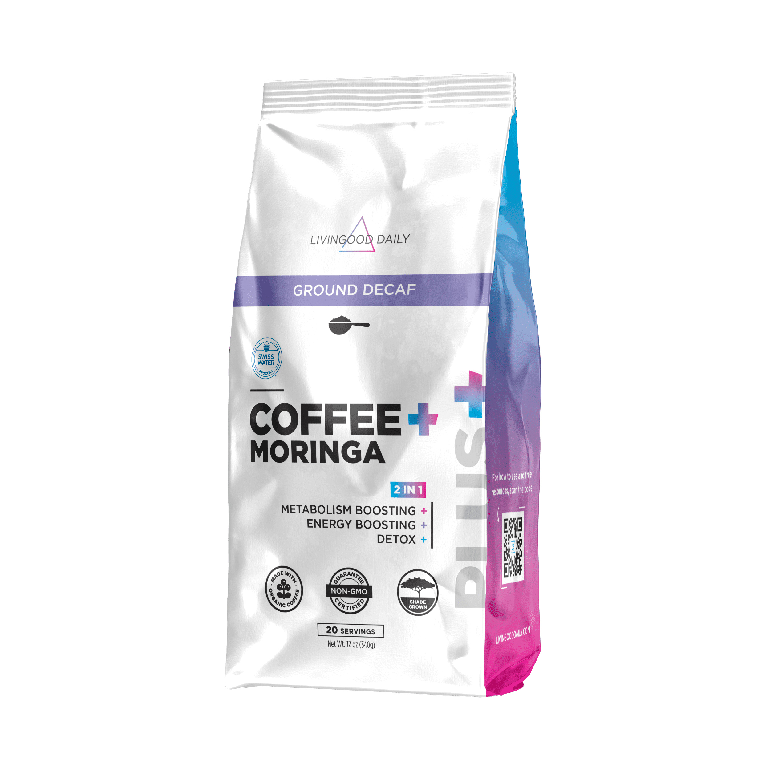 Livingood Daily Coffee with Moringa, Ground Decaf Coffee with Plant ...