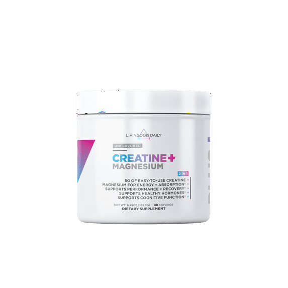 Livingood Daily Creatine + Magnesium Powder, Unflavored | 5g Micronized ...