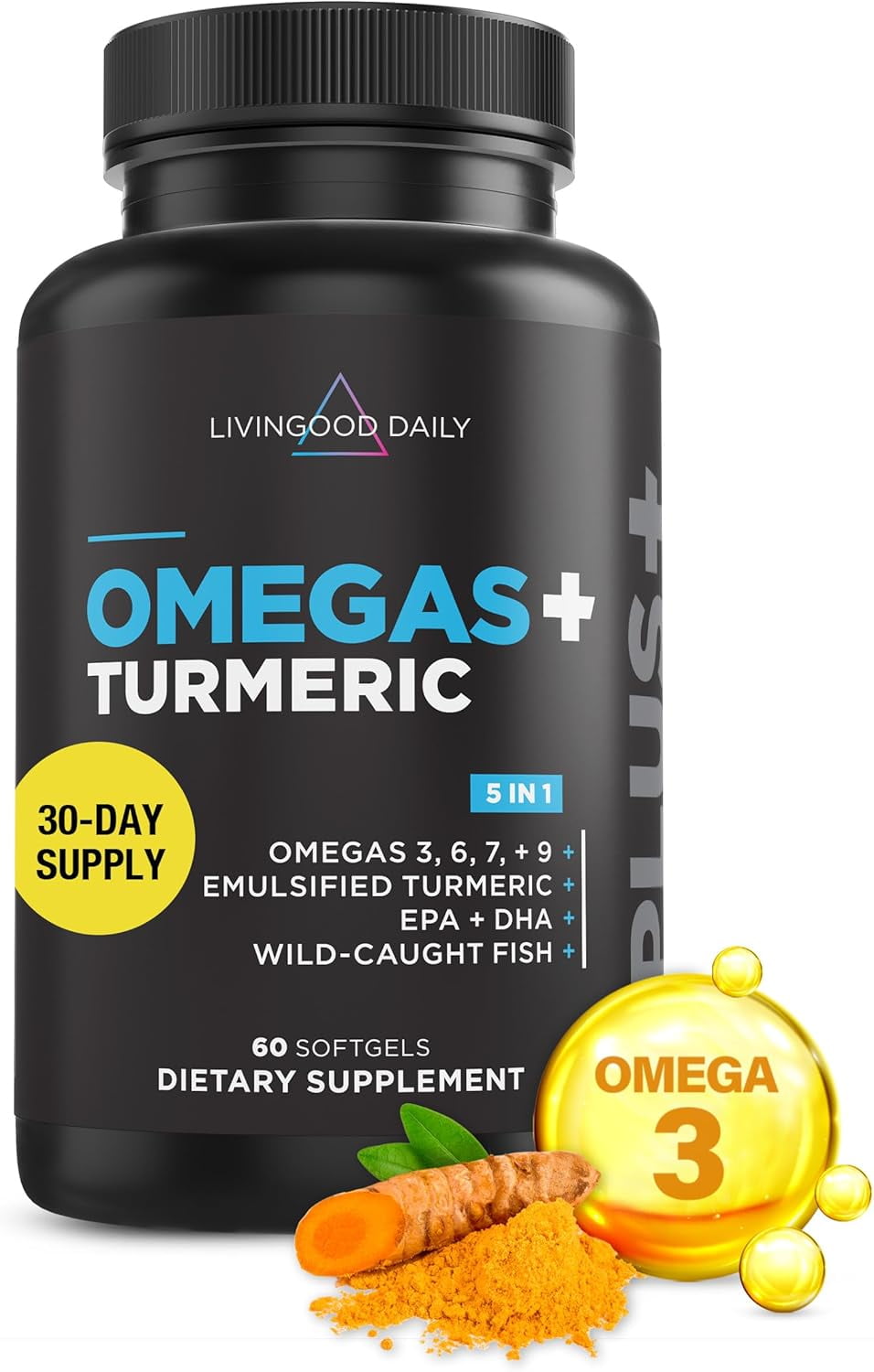 Dr. Livingood Daily Omegas plus Turmeric, Omega 3-6-7-9 Softgels, EPA ...