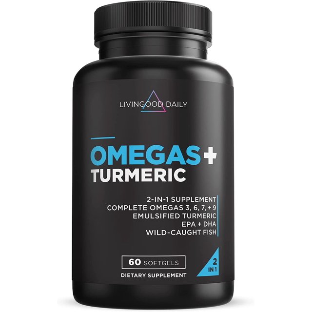 Livingood Daily Omegas + Turmeric, 60 Softgels - EPA DHA Omega 3 6 7 9 ...