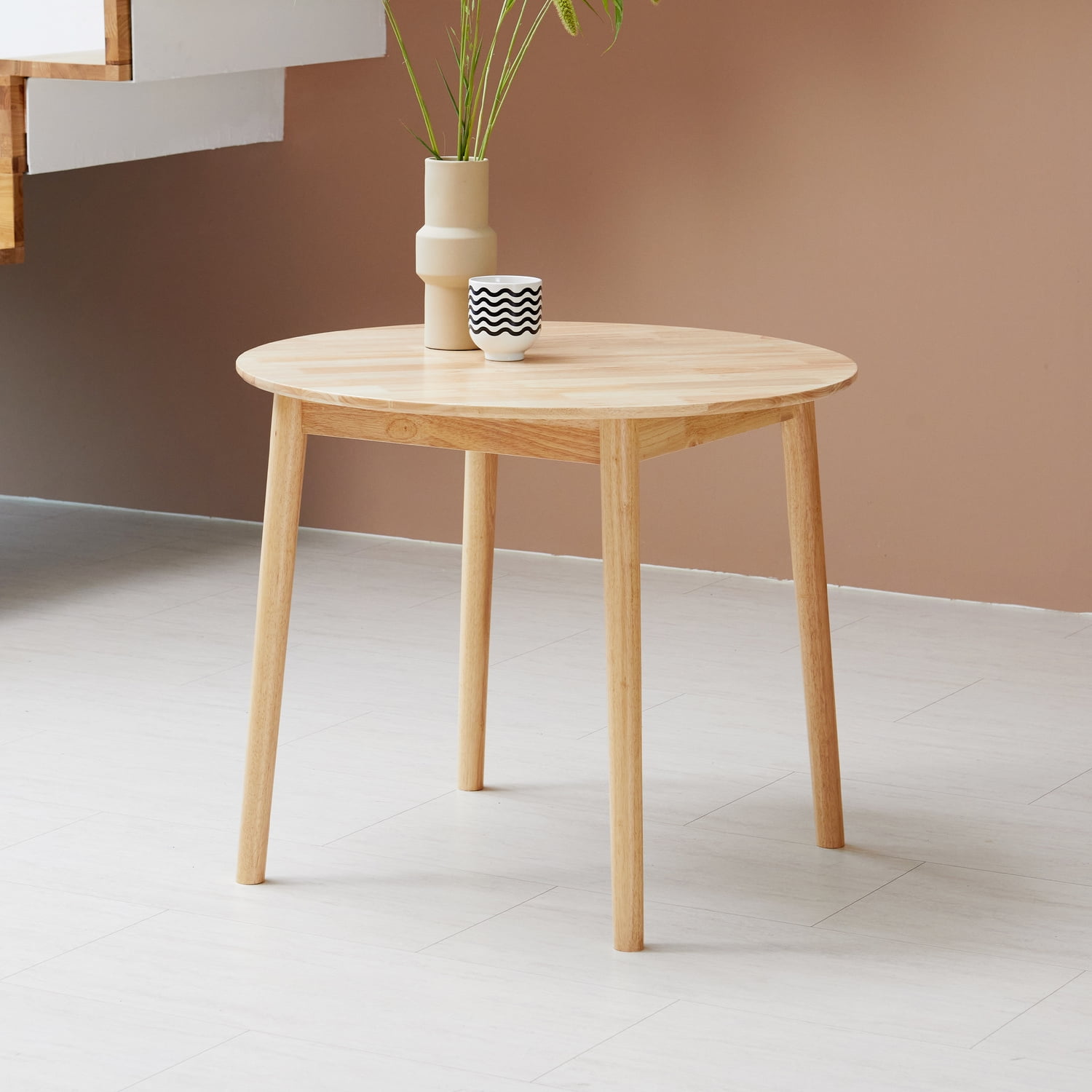 Livinia 35.4-Inch Round Wooden Dining Table, Malaysian Oak, Natural ...