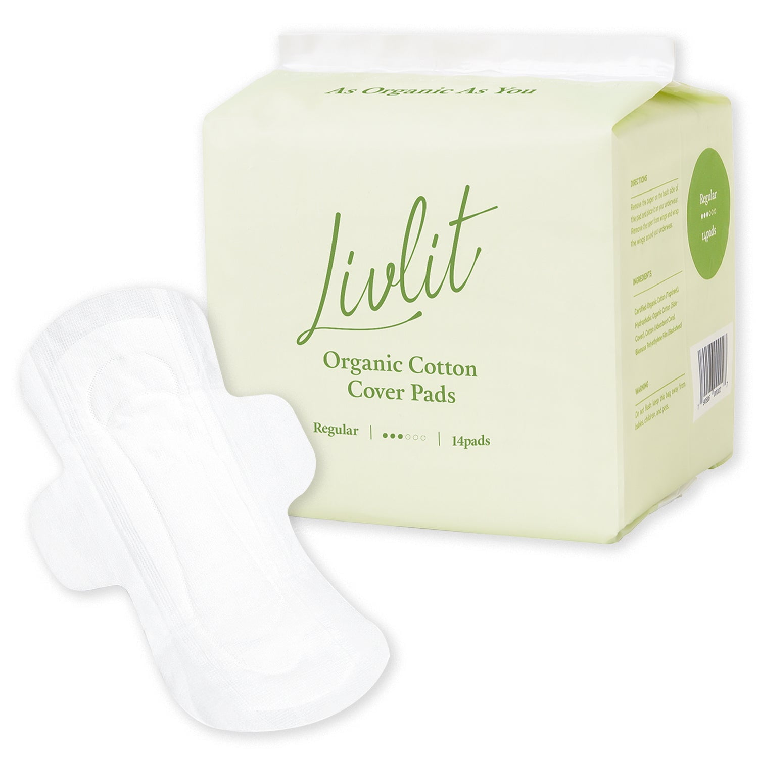 Livlit Regular Size Pads, 100% Organic Cotton, Sensitive Skin Care (14 ...