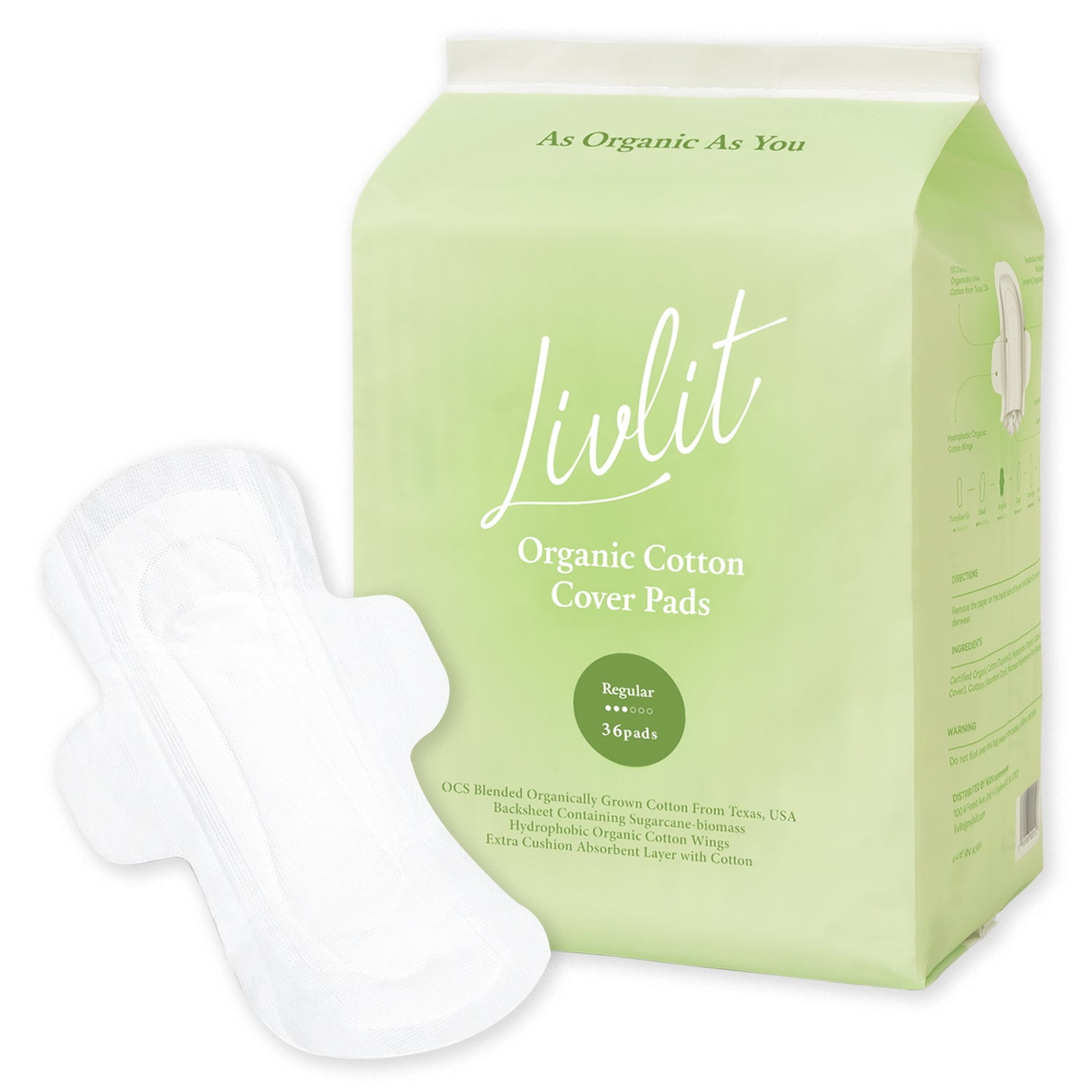 Livlit Regular Size Pads, 100% Organic Cotton, Sensitive Skin Care (36 ...