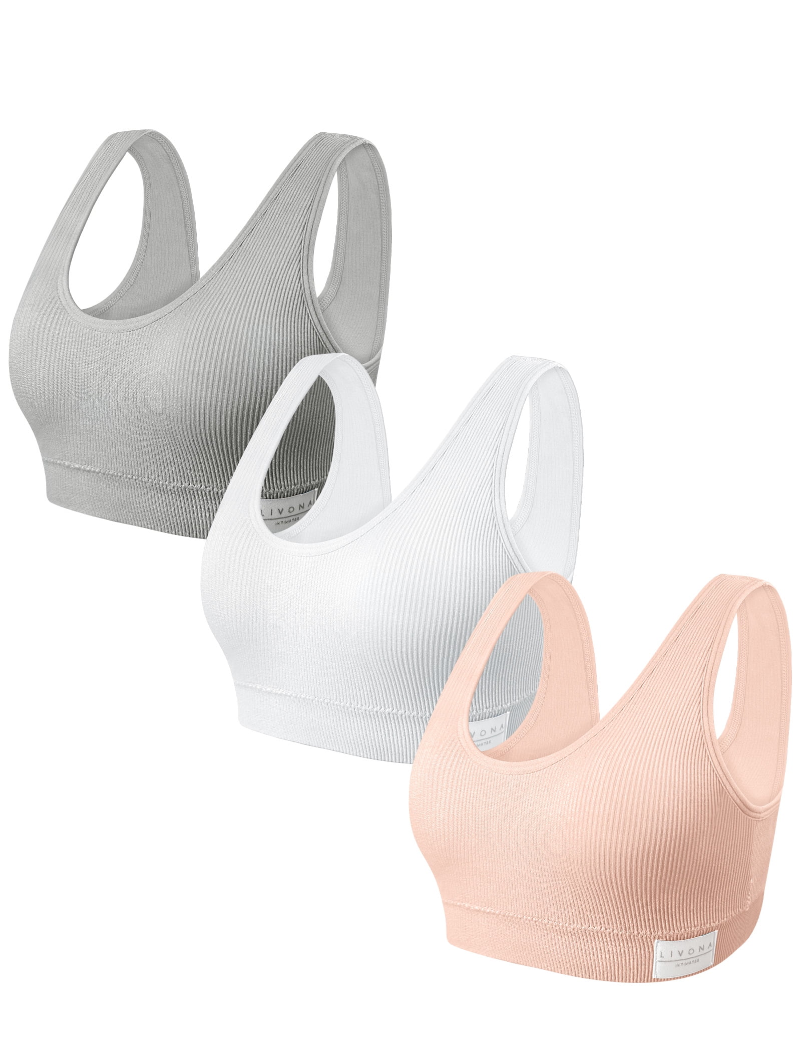 Livona 3-Pack Seamless Bralette Set - Soft Training Bras & Sports Bras ...
