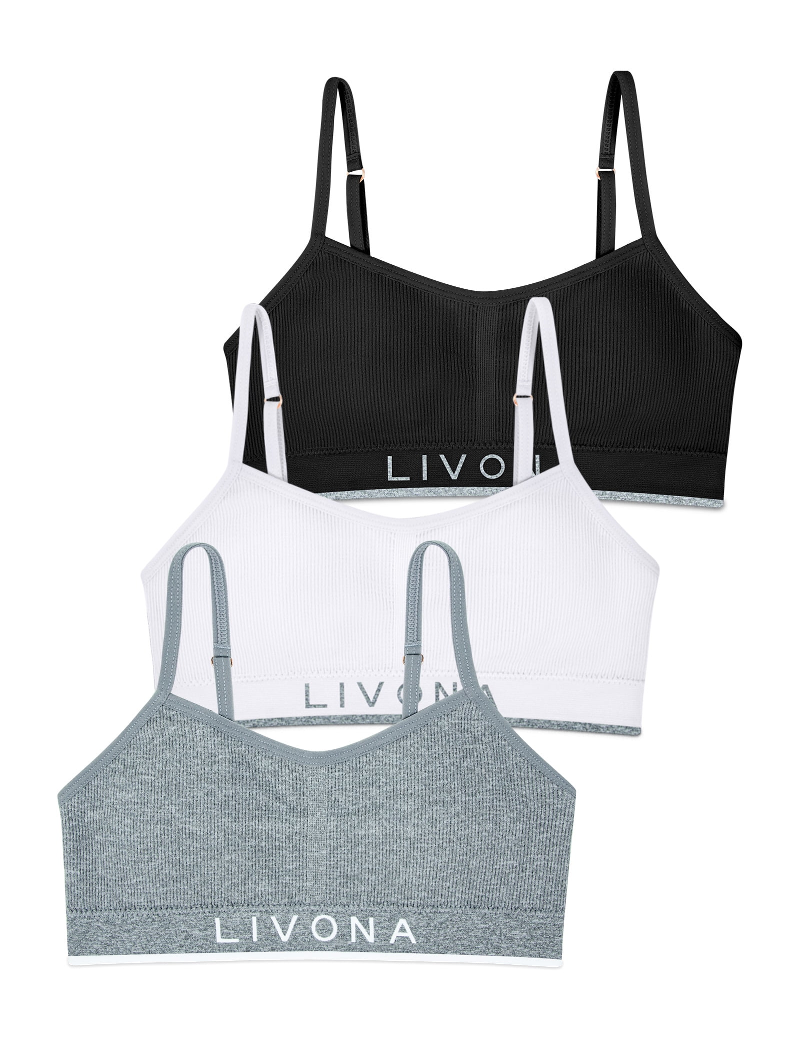 Livona 3 Pack Training Bras for Girls-Sports Bra for Teen Ribbed ...