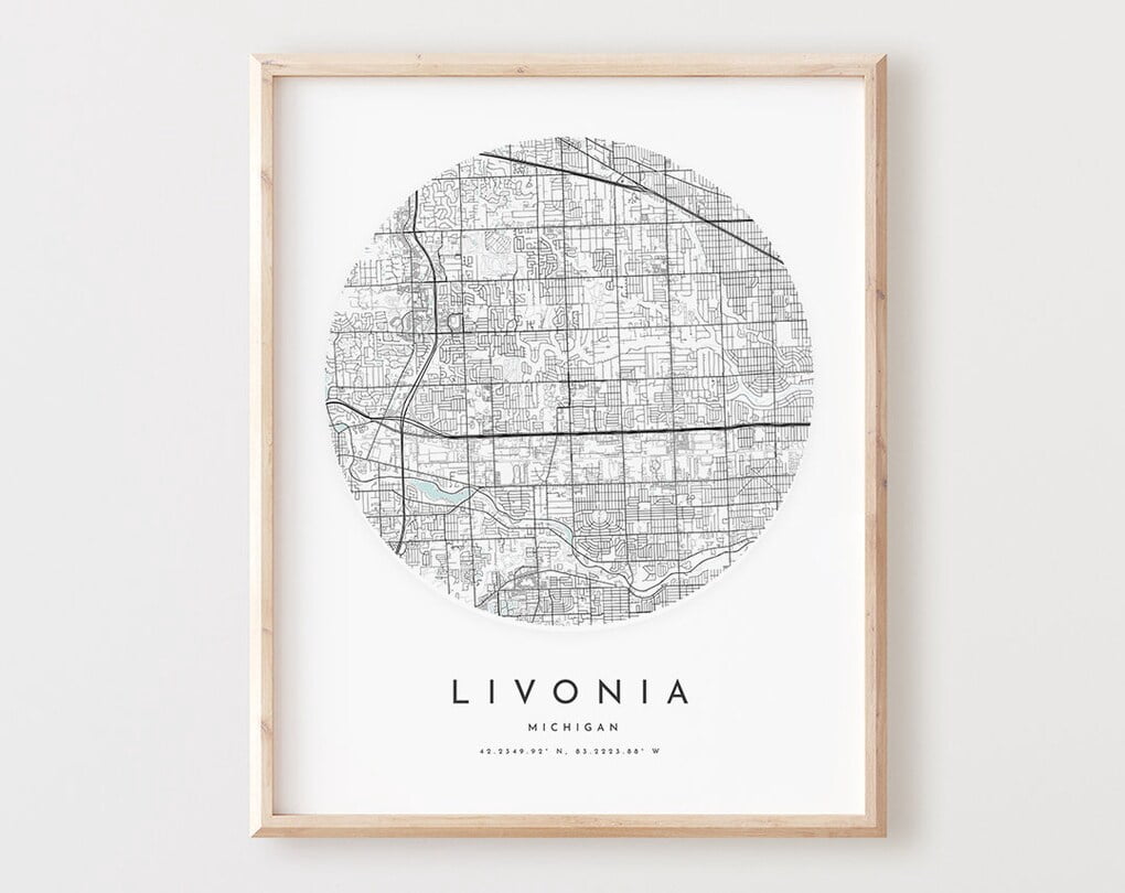 Livonia Map Print, Livonia Map Poster City Wall Art, Mi Road Map ...