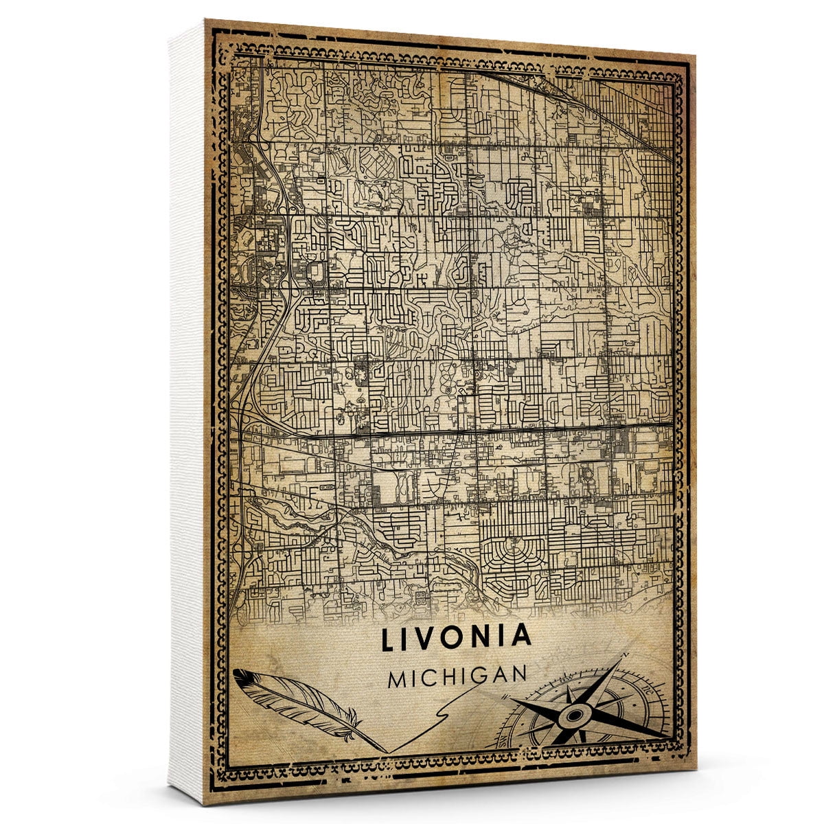 Livonia Vintage Map Prints Canvas, Michigan Map Art Canvas, Canvas ...