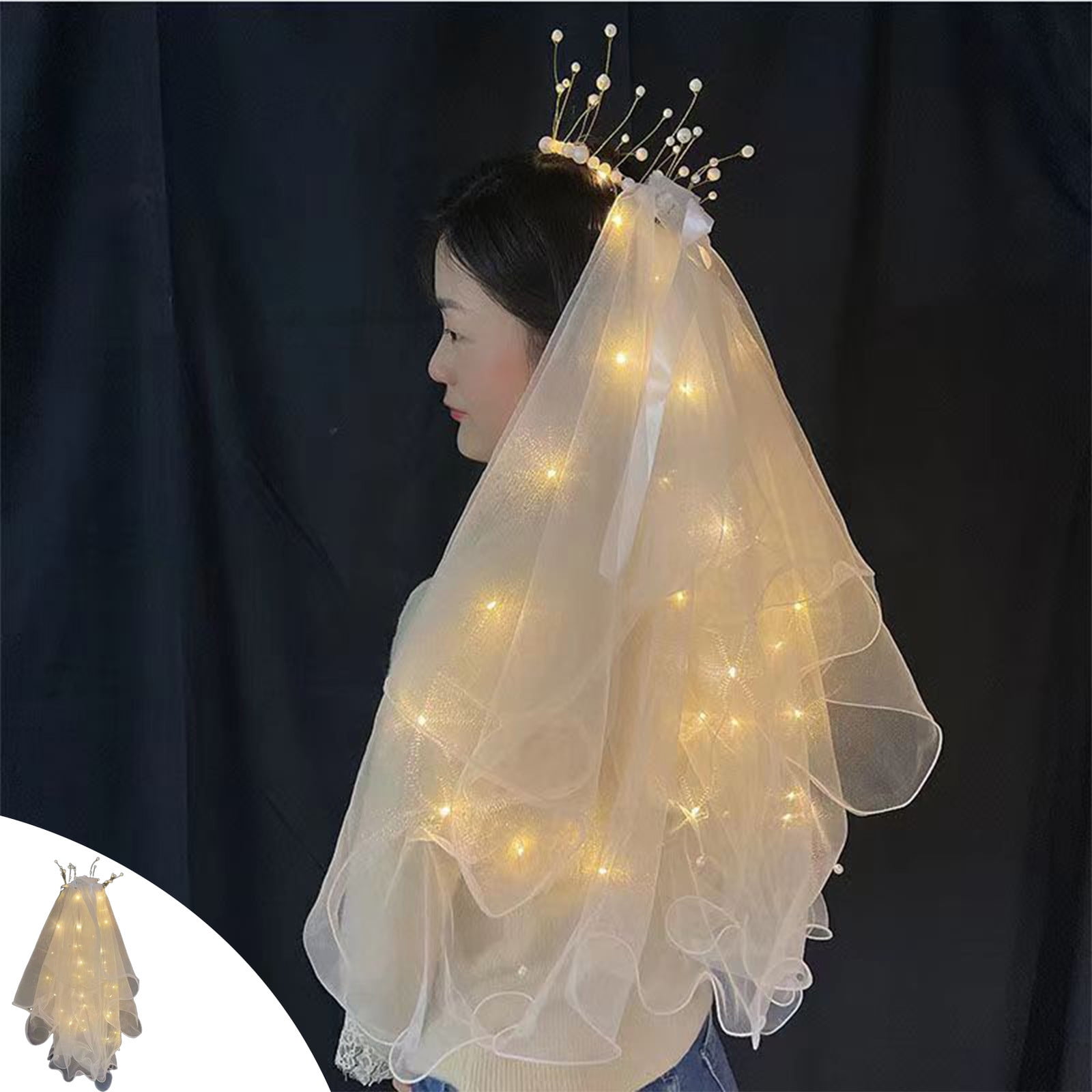 Livrdious 2 Tier Led Bride Wedding Veils White Light Up Bridal Veils ...