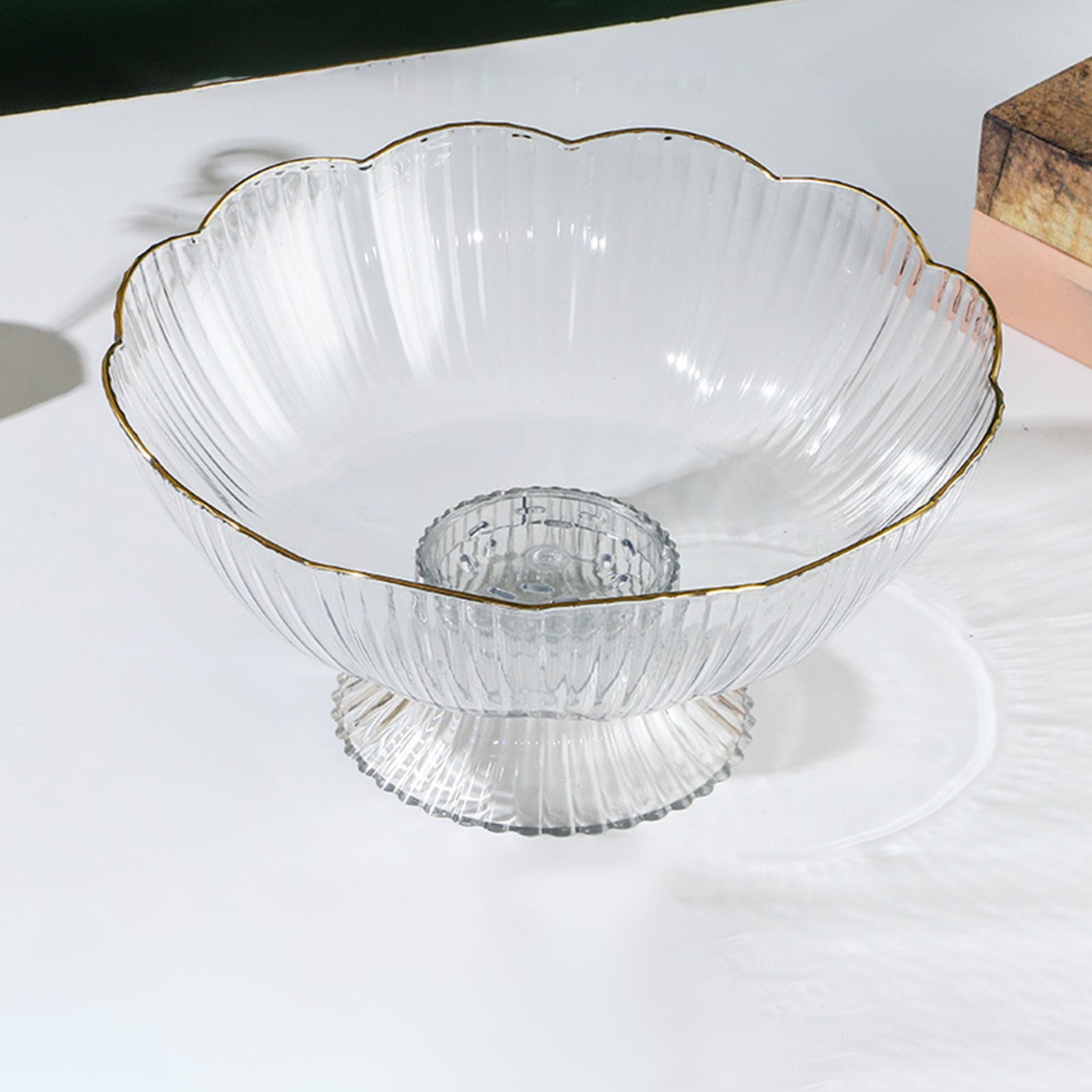 Livrdious Gold Rimmed Leaching Fruit Tray Flower Type Large Capacity ...