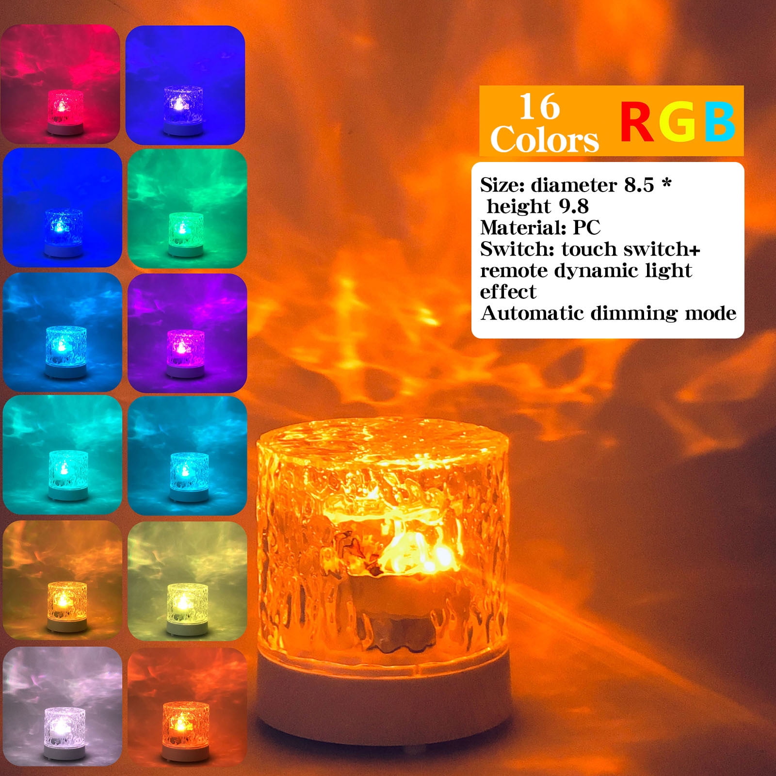 Livrdious LED Water Ripple Ambient Night Light, USB Rechargeable ...