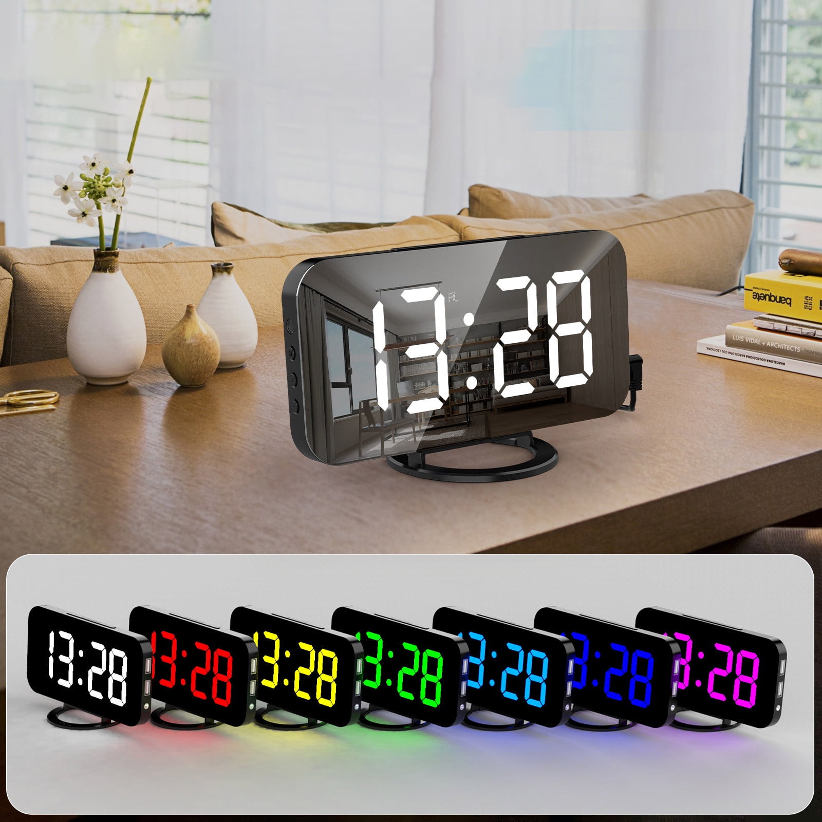 Livrdious RGB Colorful Large Screen LED Display Electronic Clock USB ...