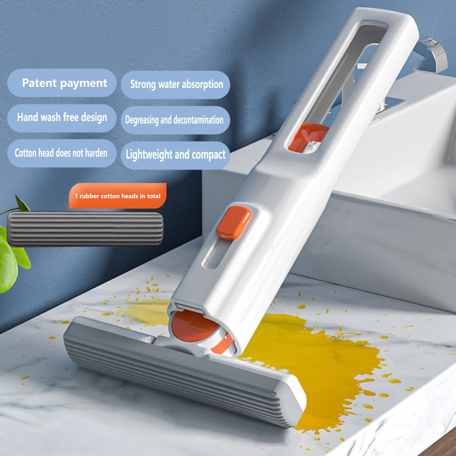 Livrdious Sponge Suction Handheld Mini Mop, No Hand Washing, Rubber ...
