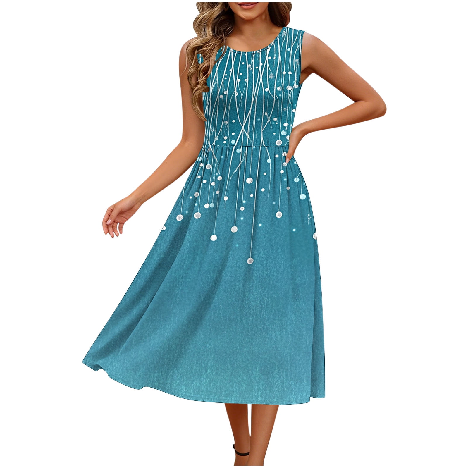 Livrdious Floral Summer Dresses for Women Casual Sleeveless A-Line ...