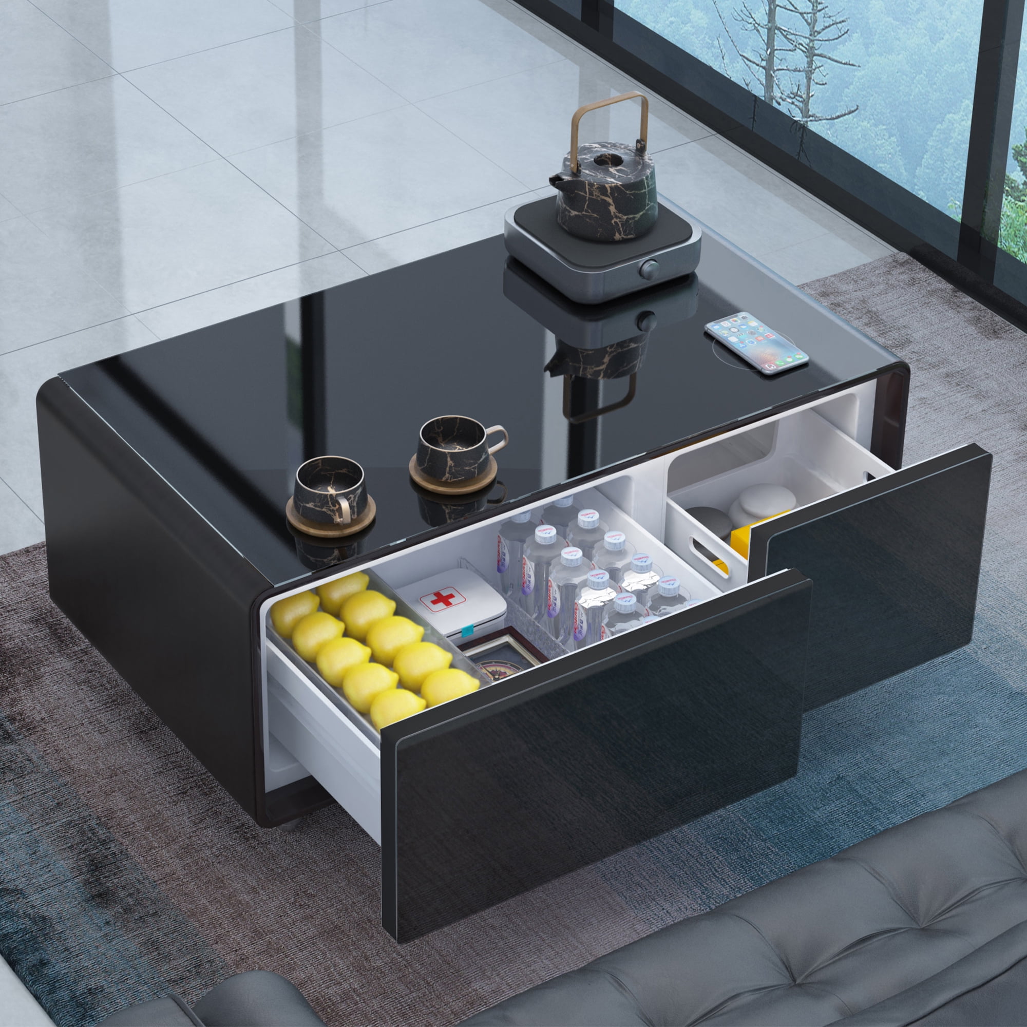 Livtab Smart Coffee Table with Built-in Fridge Drawers & Charging ...