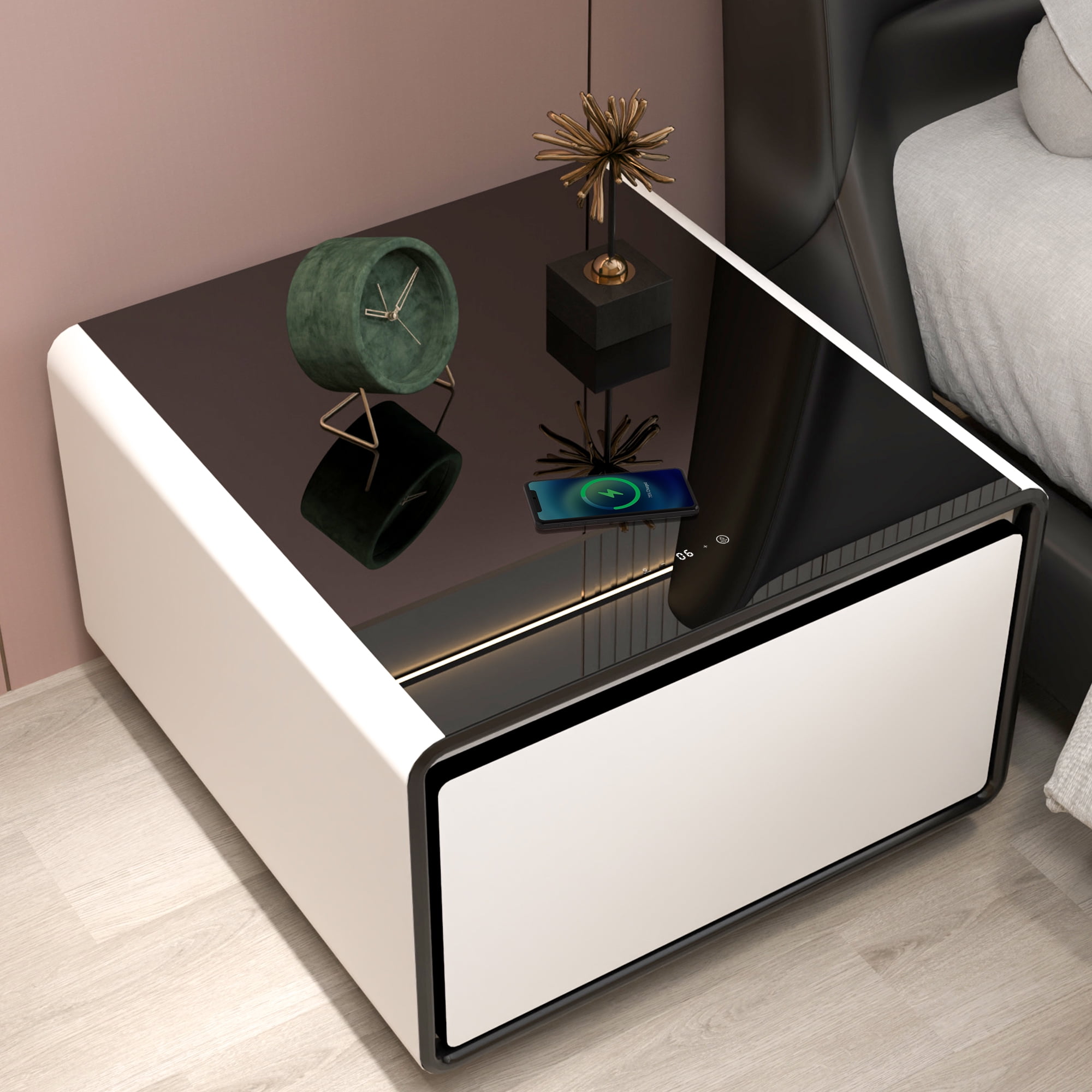 Livtab Smart Side Table with Fridge, Charging Station, End Table with ...