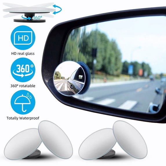 Liwarace Blind Spot Mirrors Round HD Glass Convex 360° Side Rear View ...
