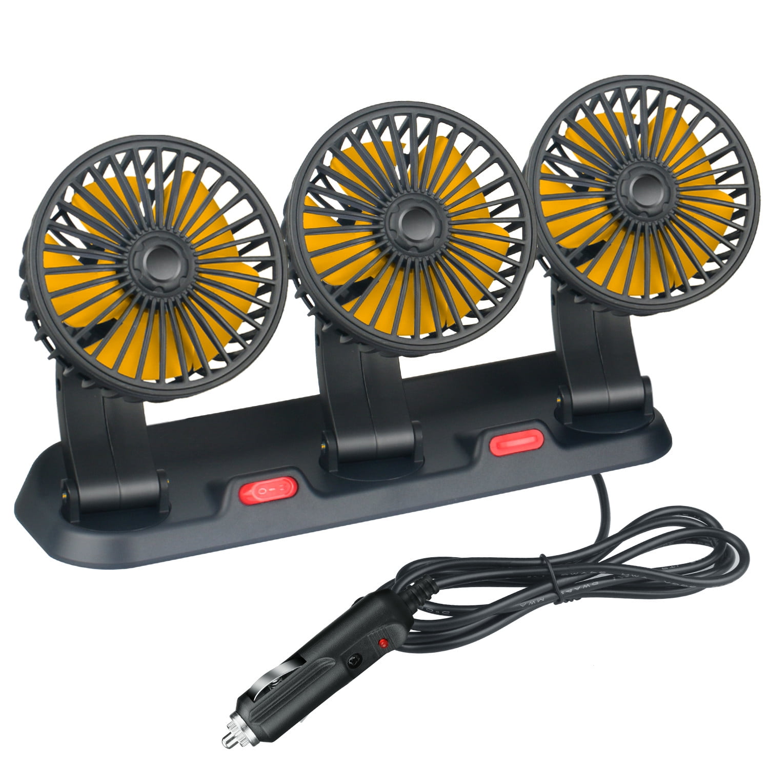 Liwarace Car Fan 12V Three Head 360° Rotatable 2 Speeds Portable ...