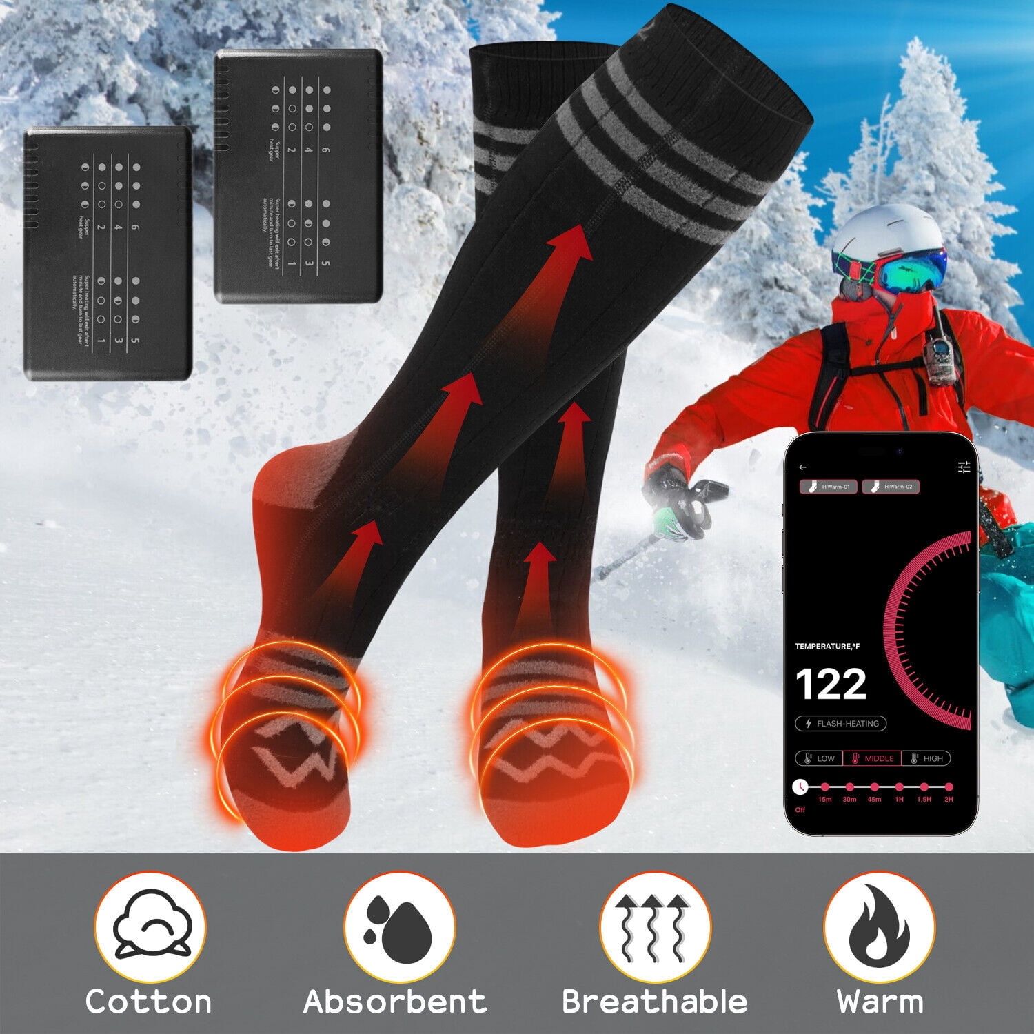 Liwarace Electric Heated Socks, Rechargeable 4000mAh Battery ...