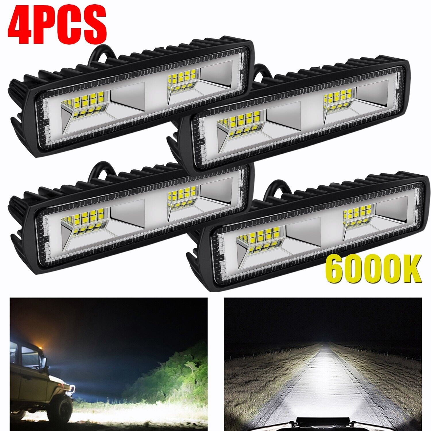 Liwarace LED Work Lights 6 Inch 12V Driving Strip Flood Beam light Bar ...