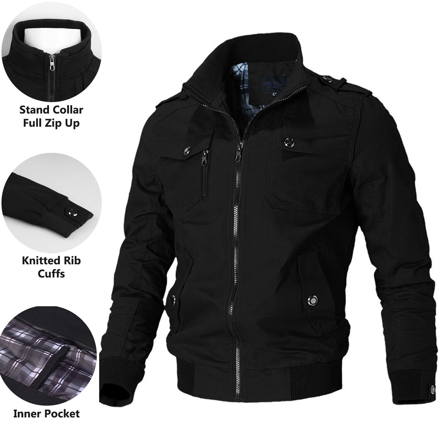 Liwarace Mens Jacket Stand-up Collar Jacket Military Style Cotton ...