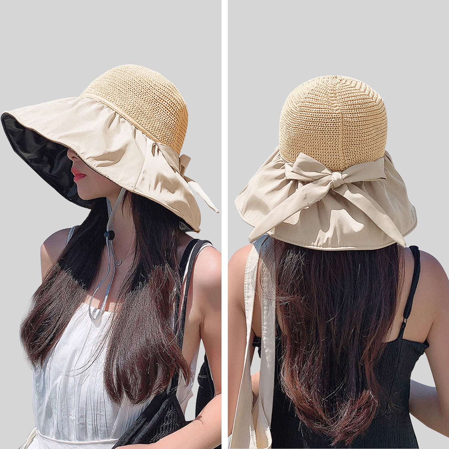 Liwarace Women Wide Brim Sun Visors Straw Folding Floppy Hat Uv