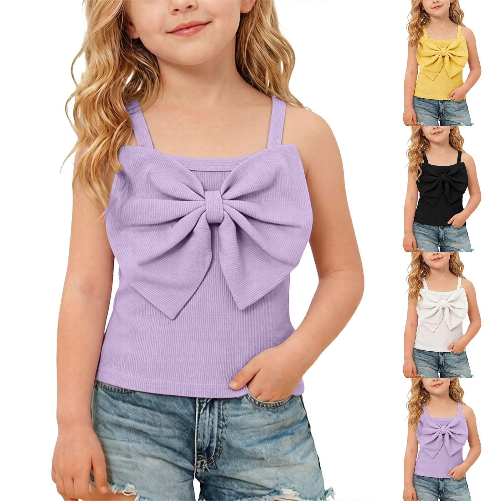 Liweisiy Girl's Bow Knot Camiso Tops Spaghetti Strap Sleeveless Ribbed ...