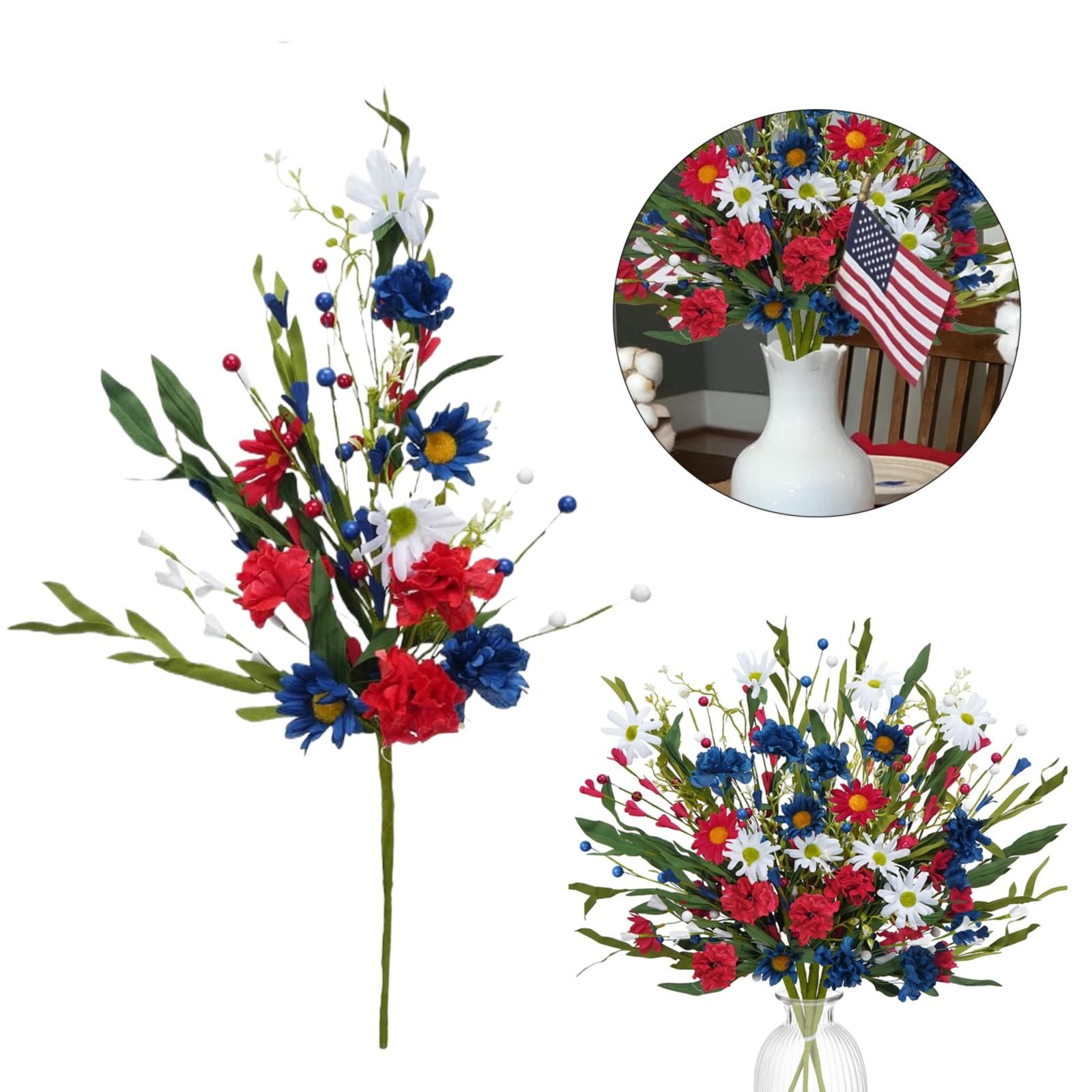 Liwnm Under $10 Patriotic Artificial Flowers Red White And Blue Flowers ...
