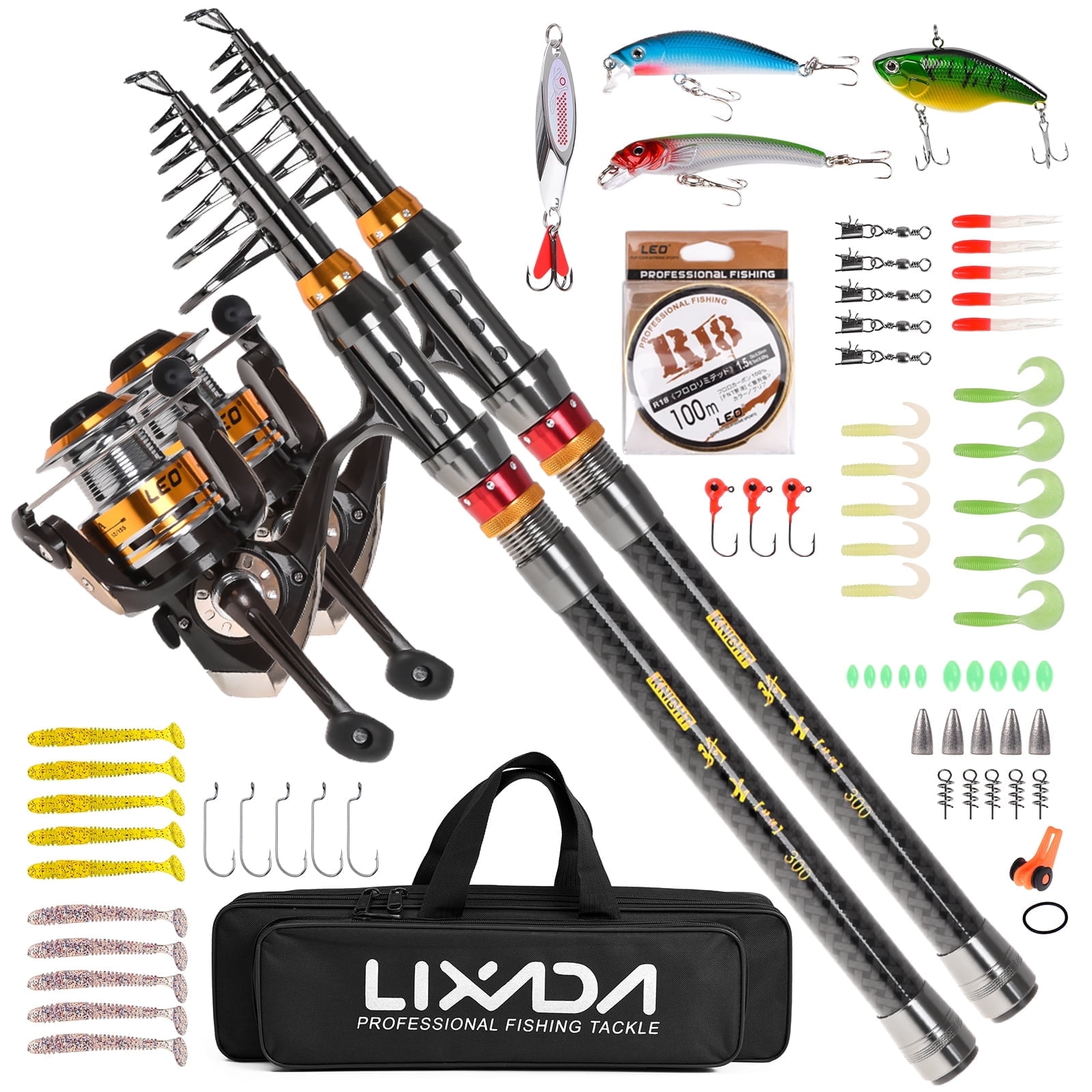 Lixada 2PCS Carbon Fiber Telescopic Fishing Rod and Reel Combo Kit ...