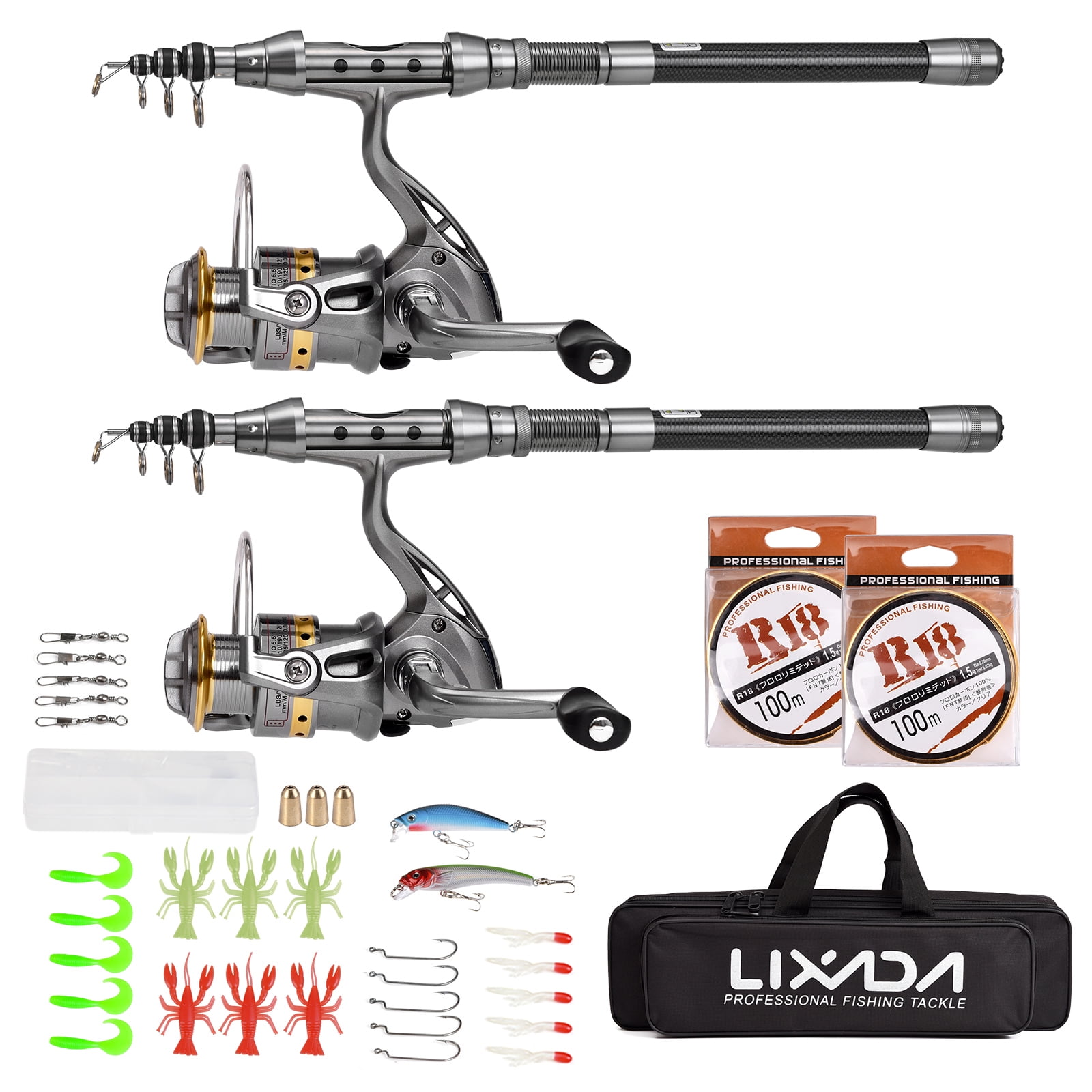 Lixada 2PCS Telescopic Fishing Rod & Reel Combo, Spinning Reel Gear ...