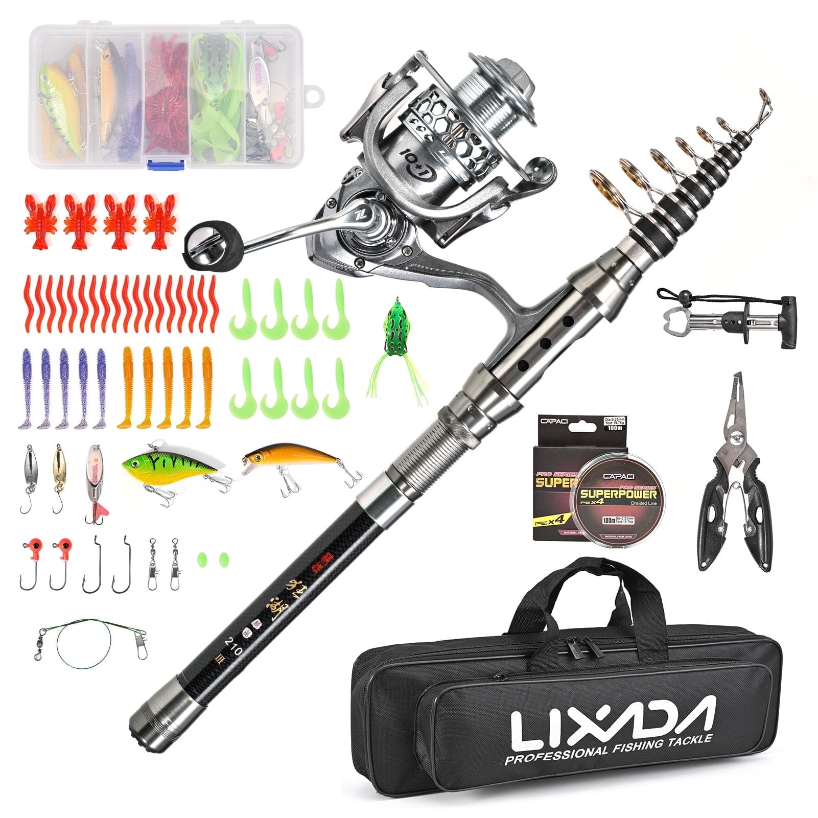 Telescopic Fishing Pole and Fishing Reel Combo with Fish Lip Gripper ...