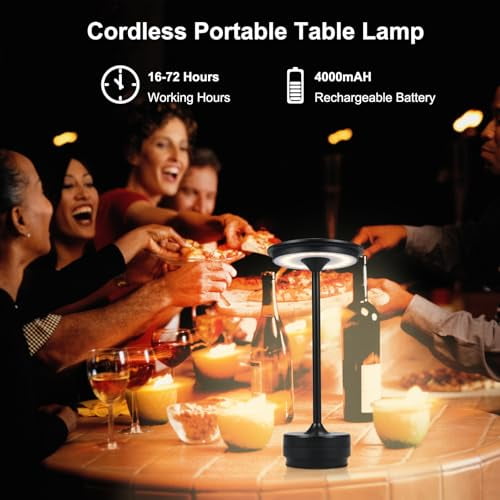 Lixada Cordless Table Lamp LED 4000mAh Battery Operated Lamp Touch ...