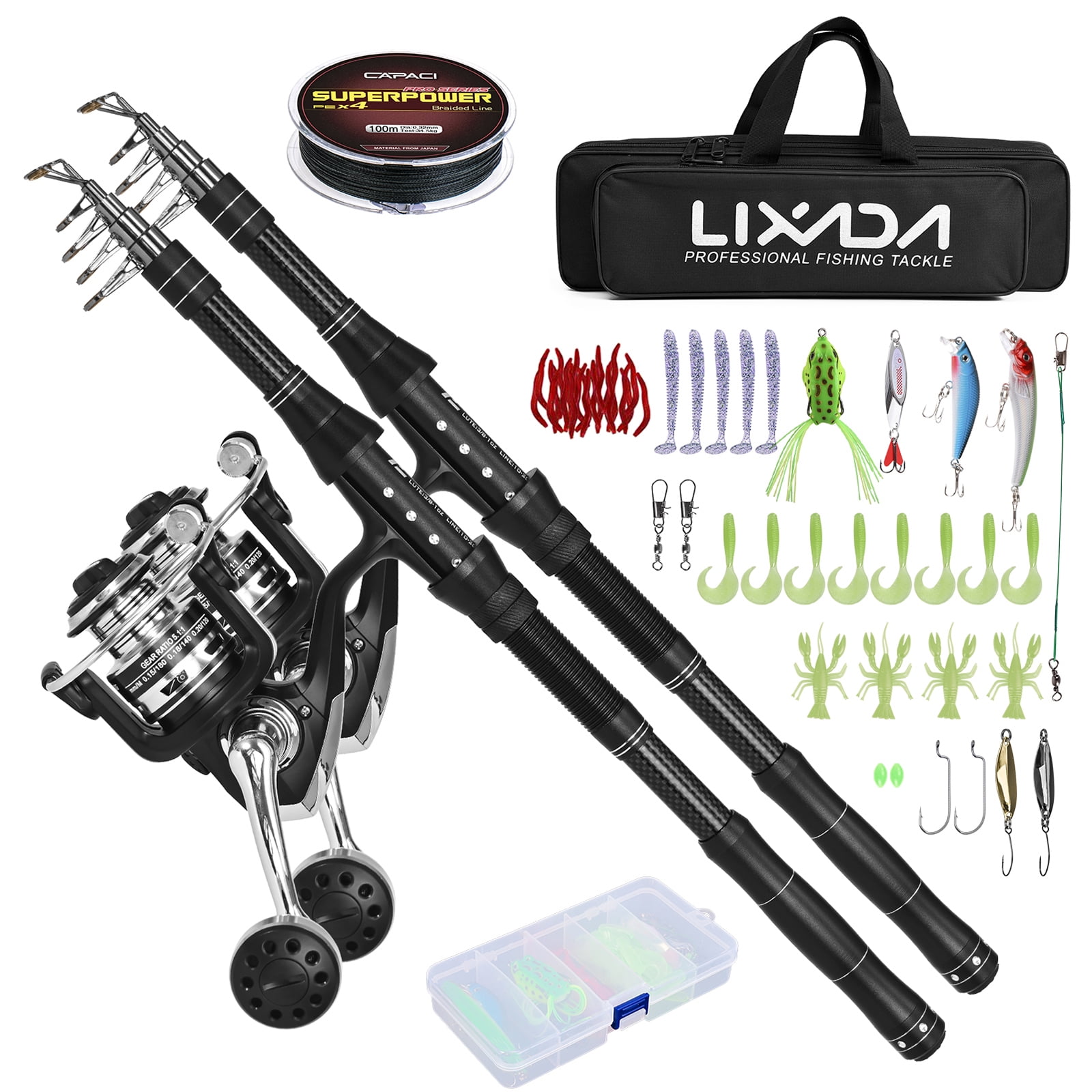 Lixada Collapsing Fishing Pole with Reel, Portable Telescopic Rod and ...