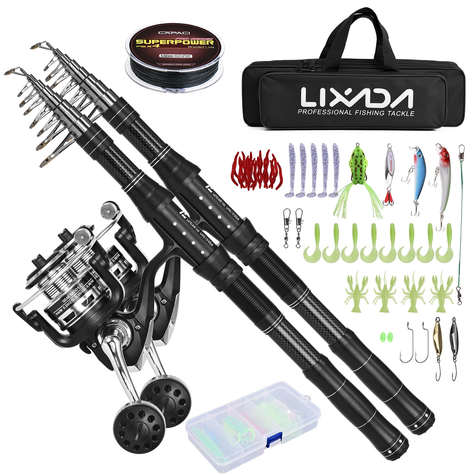 Lixada Fishing Rod and Reel Combo, Telescopic Fishing Pole Set, Travel ...