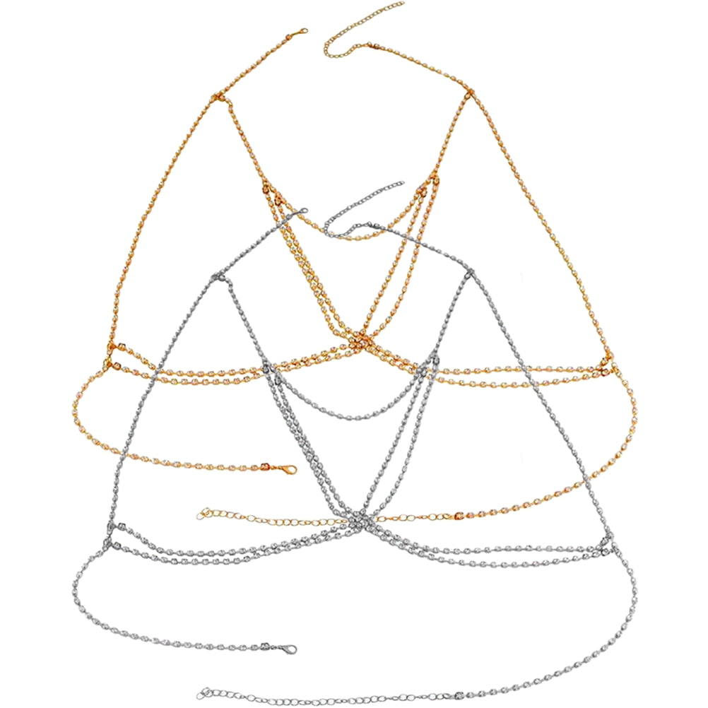 Lixi 2 pcs Rhinestone Chain Bra Rhinestone Body Chains Sexy Body Chain Jewelry for Women ...